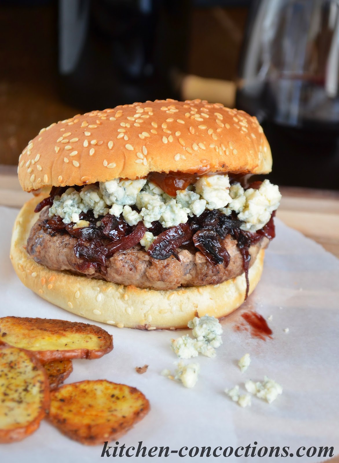 Burgers with Blue Cheese and Red Wine Caramelized Onions - Kitchen ...