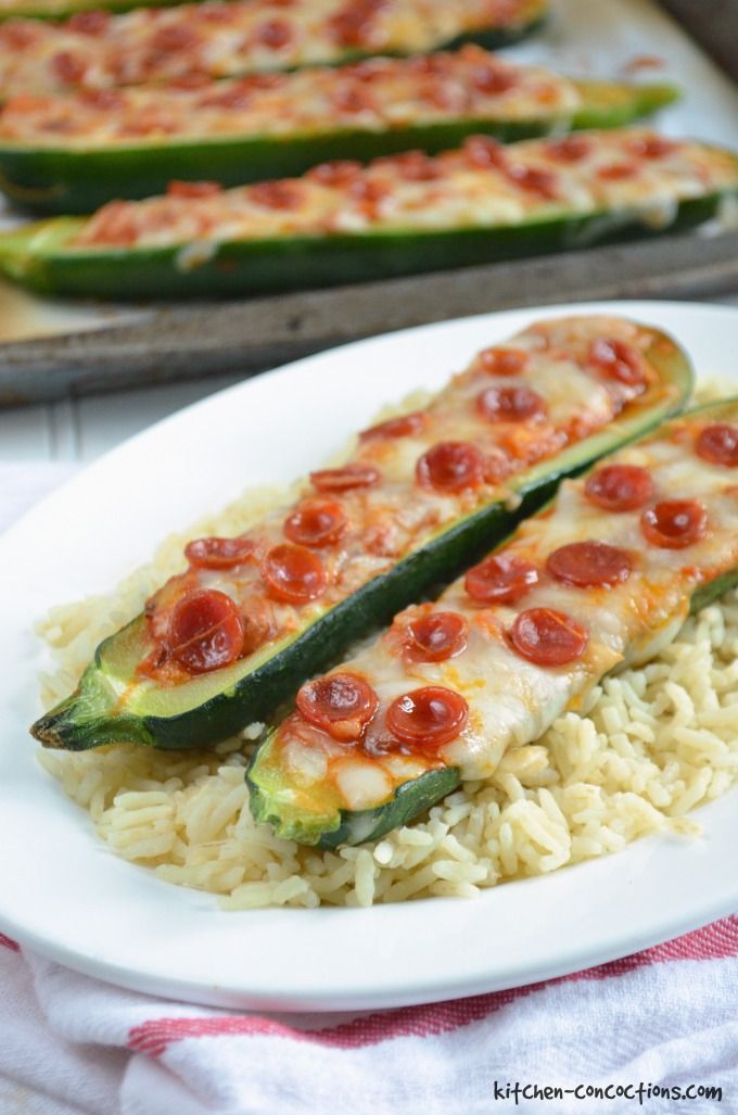 Pepperoni Pizza Zucchini Boats - Kitchen Concoctions